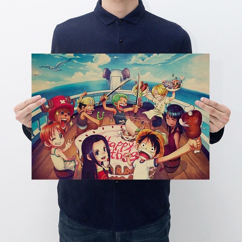 Anime Characters Side by Side Back View Retro Kraft Paper Pos - One ...