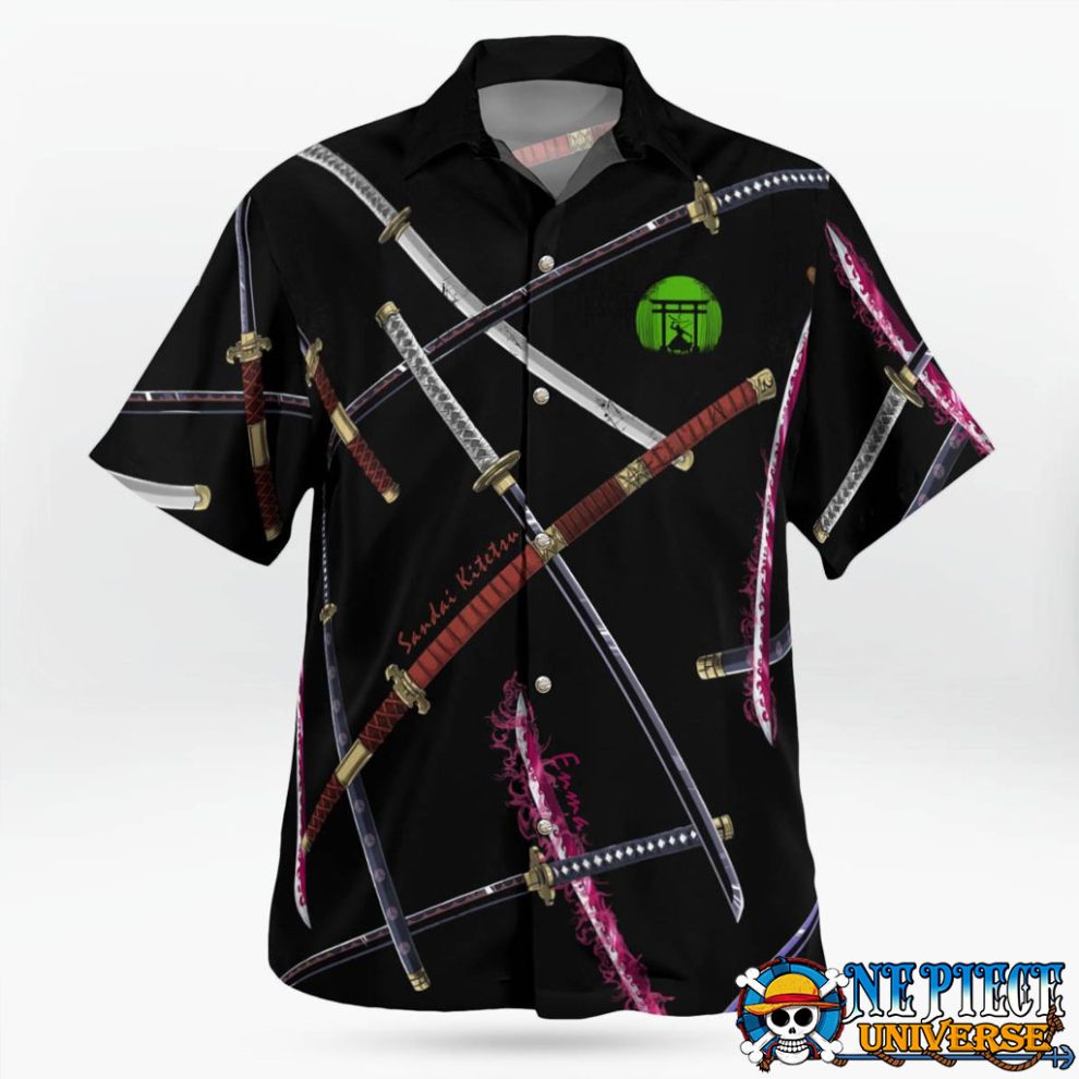 4 Sword Style Zoro Hawaiian Shirt Black: Emma, Wado, Sandai, Shusui ...