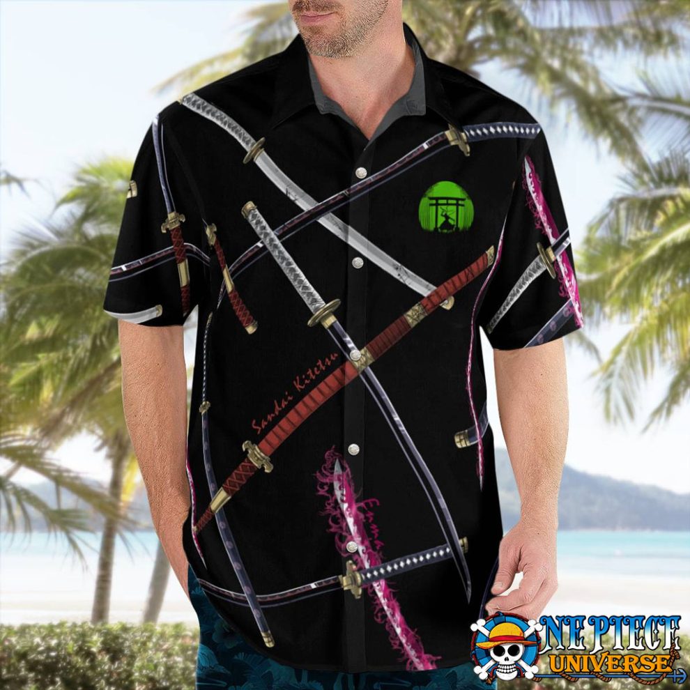 4 Sword Style Zoro Hawaiian Shirt Black: Emma, Wado, Sandai, Shusui ...