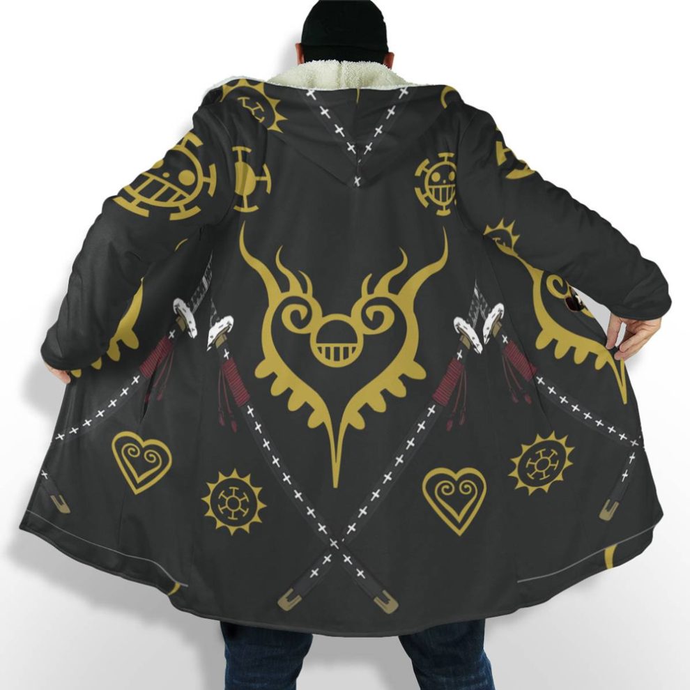 Trafalgar Law Tattoo Pattern Hooded Cloak Coat Jacket - One Piece Universe