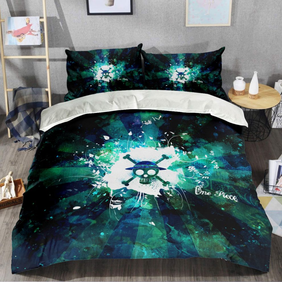 Luffy Jolly Roger Watercolor Bed Set Sheet Cover | One Piece Universe